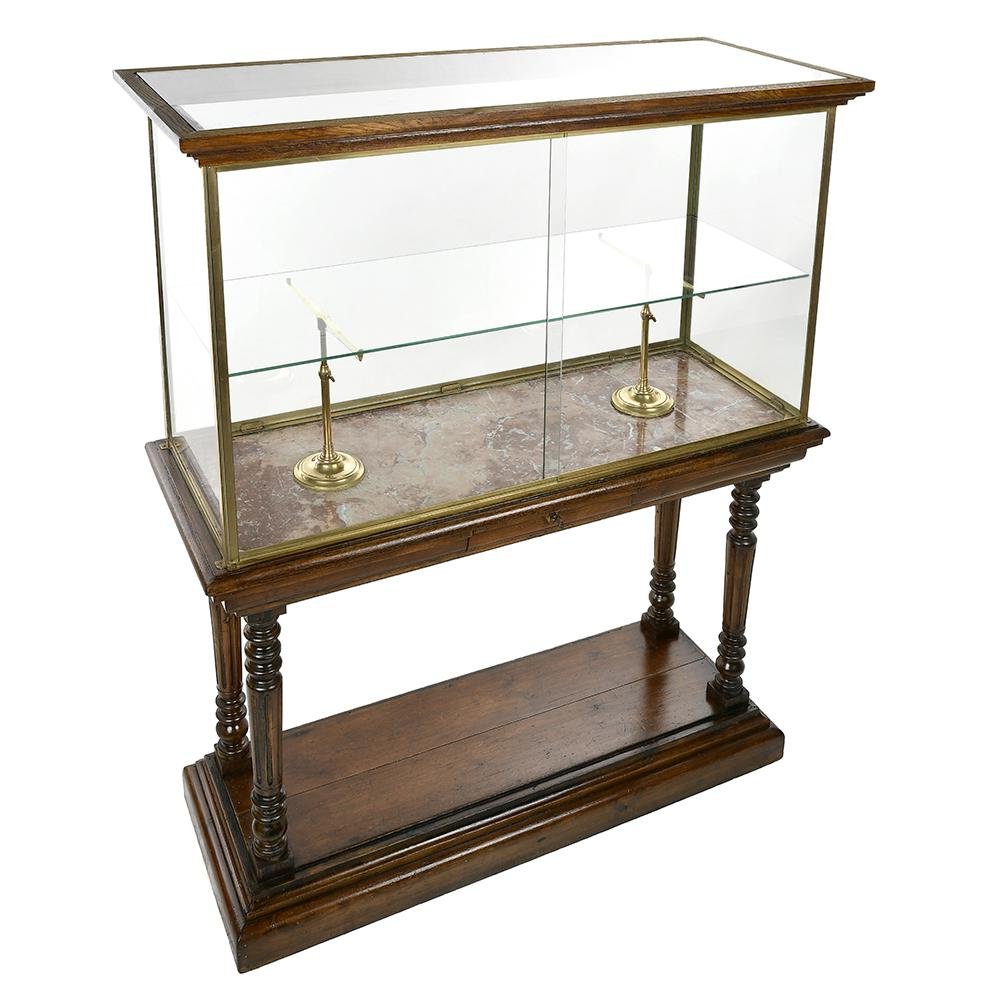 Freestanding Display Case in Solid Wood and Brass, Early 20th Century ...