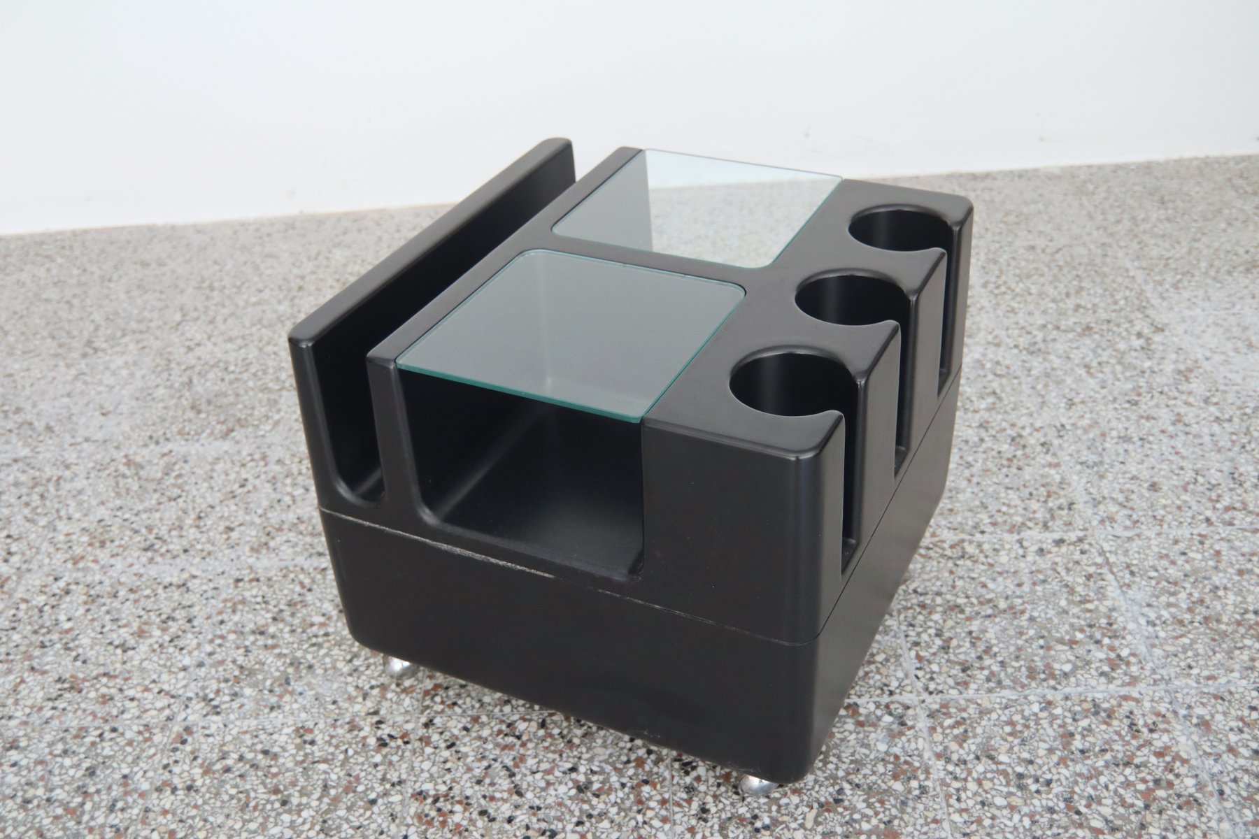 Black Rolling Container Coffee Table, 1970s for sale at Pamono