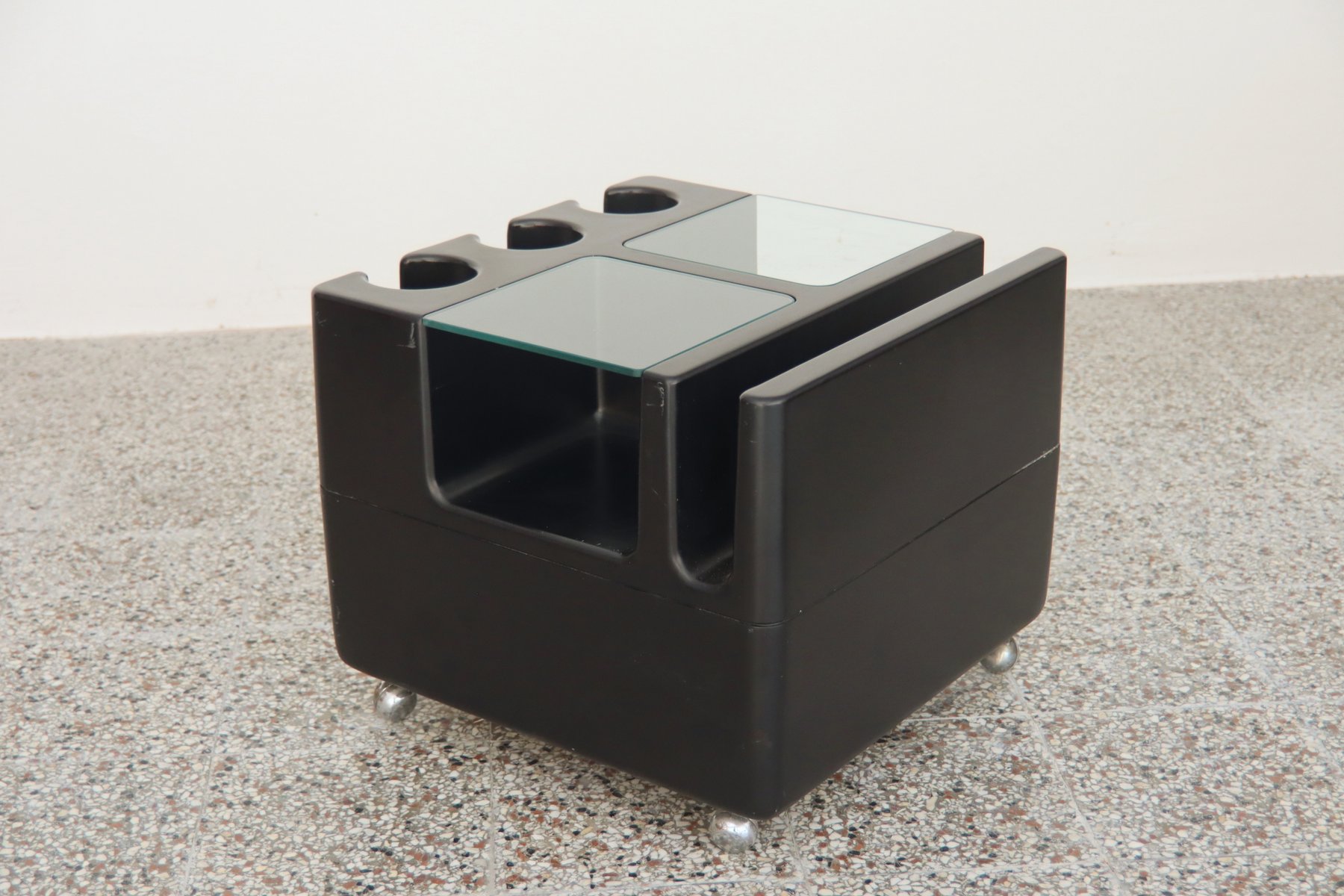 Black Rolling Container Coffee Table, 1970s for sale at Pamono