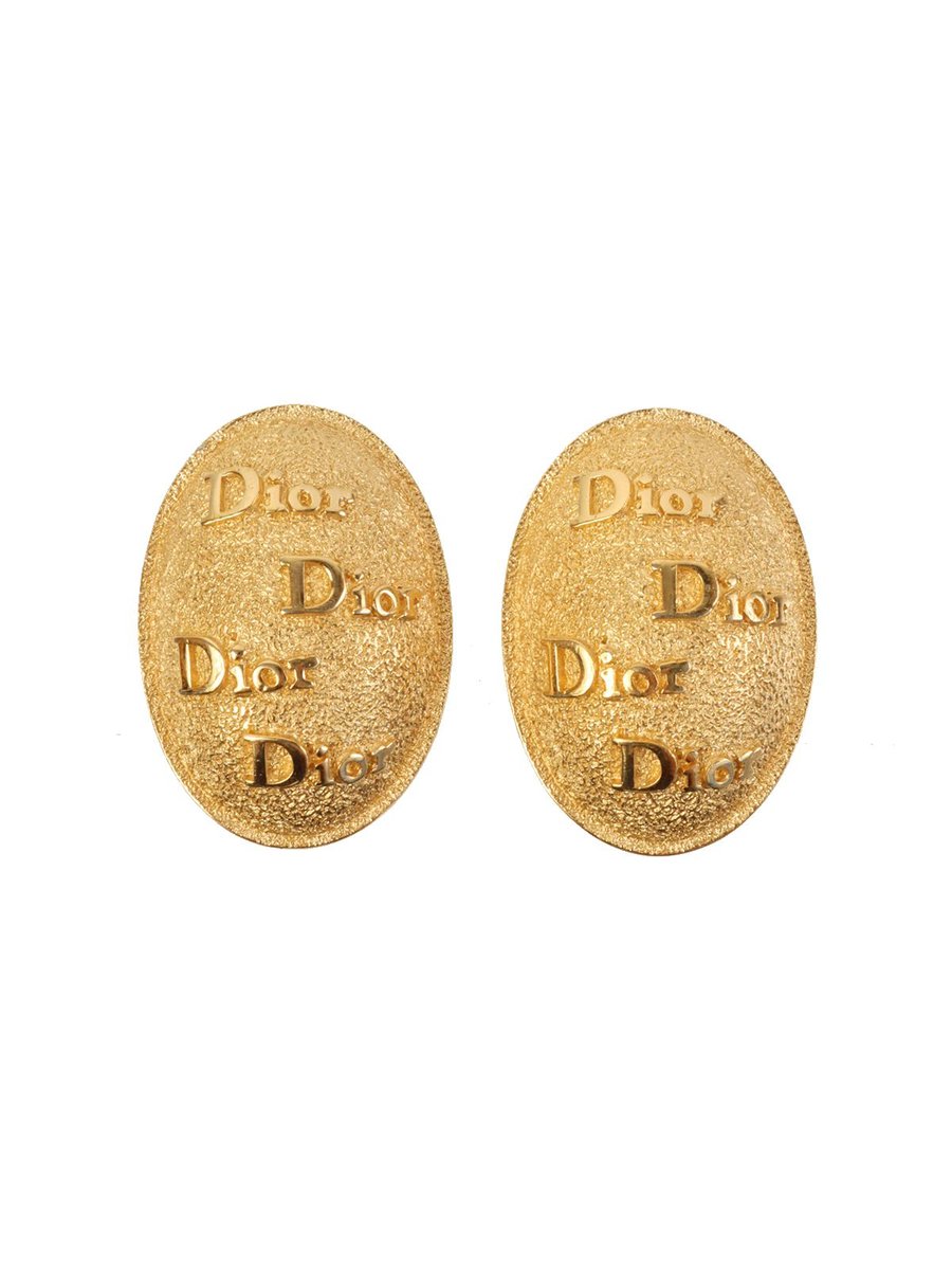 Dior Oval Logo Earrings Gold by Christian Dior for sale at Pamono