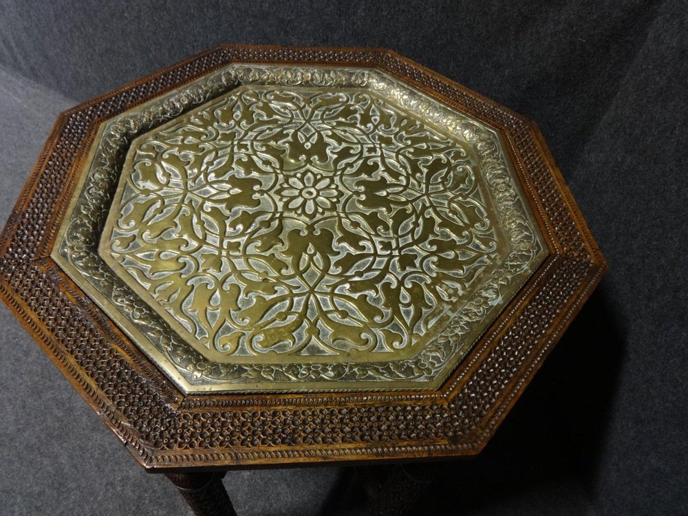 Carved Islamic Table with Brass Center for sale at Pamono