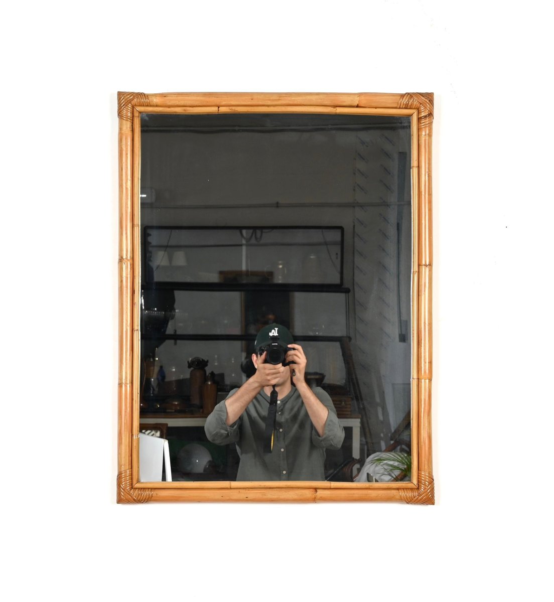 Large French Riviera Rectangular Mirror in Bamboo and Rattan Wicker ...