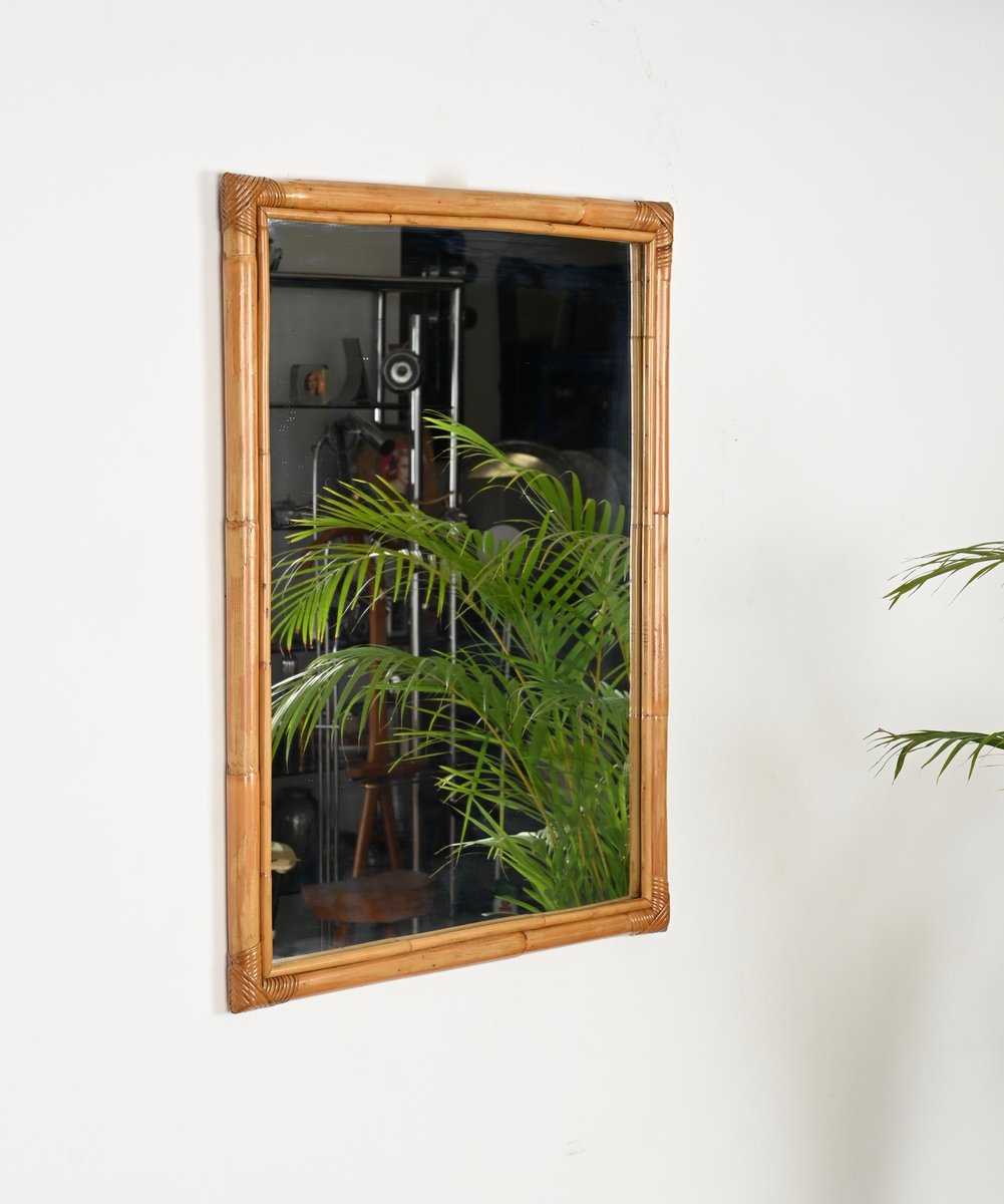 Large French Riviera Rectangular Mirror in Bamboo and Rattan Wicker ...