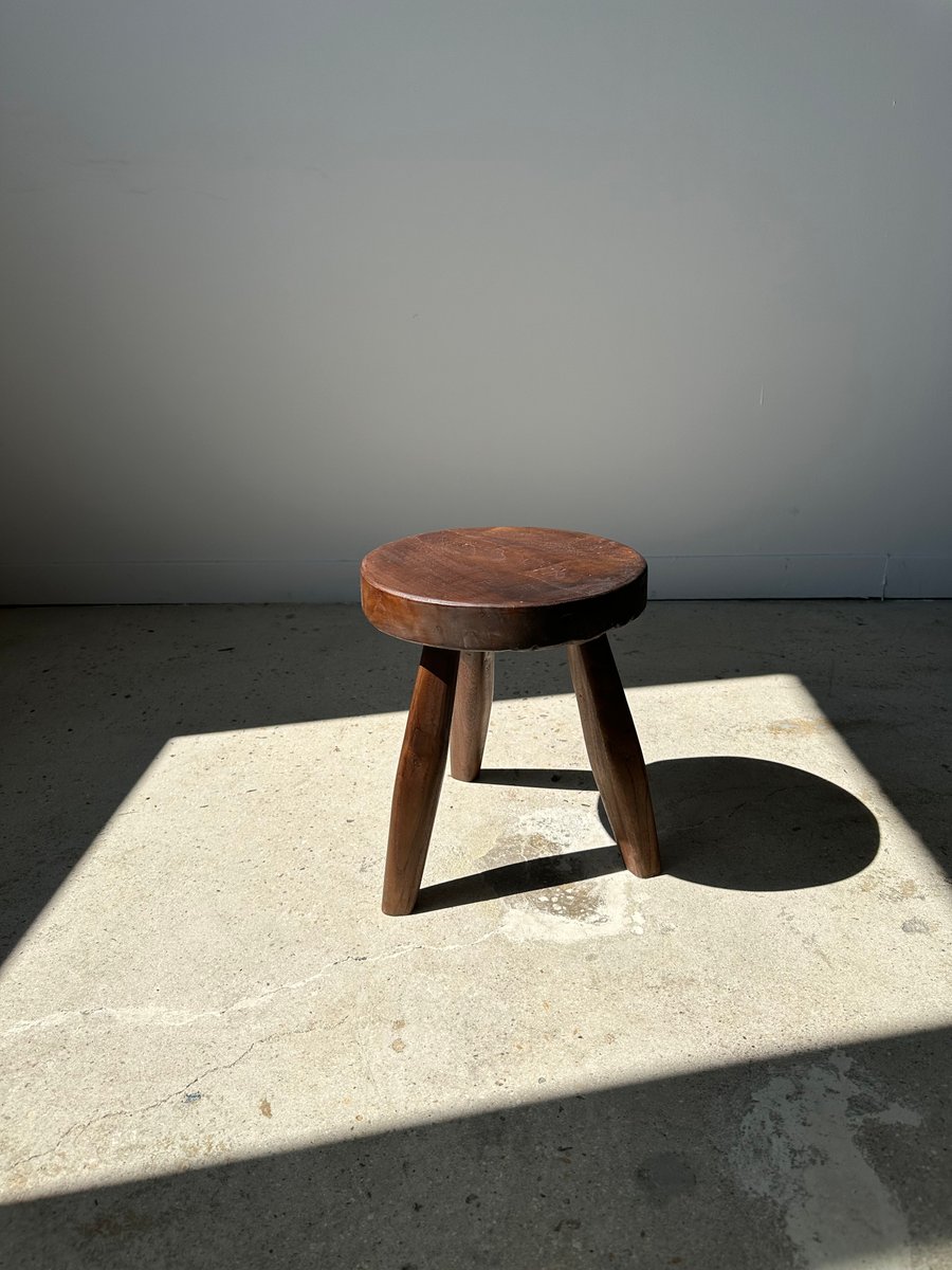 Small Brown Tripod Stool in Upcycled Teak for sale at Pamono