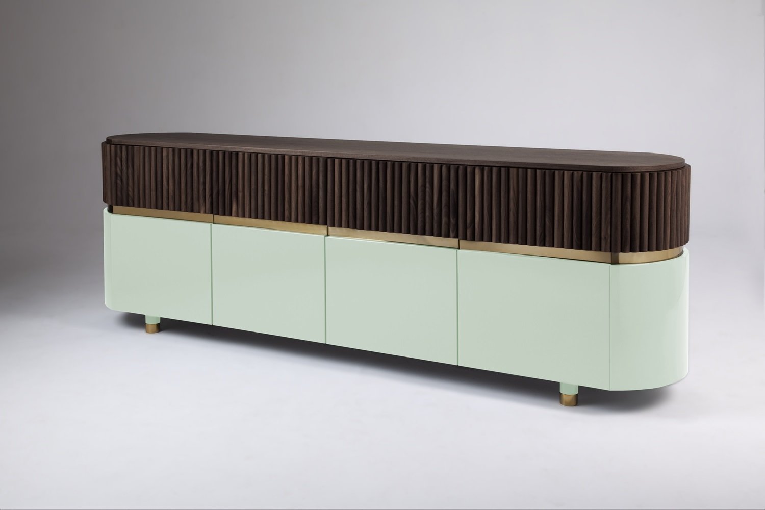 Berlin Sideboard in Jade and Natural Walnut by Dooq Details for sale at Pamono