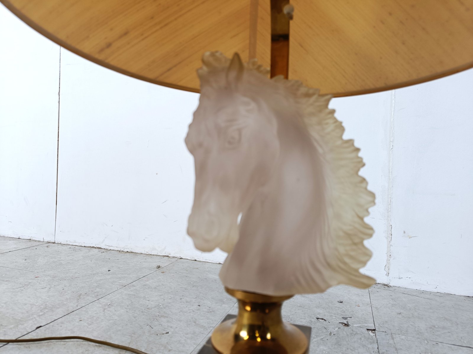 Brass and Glass Horse Head Table Lamp, France, 1970s for sale at Pamono