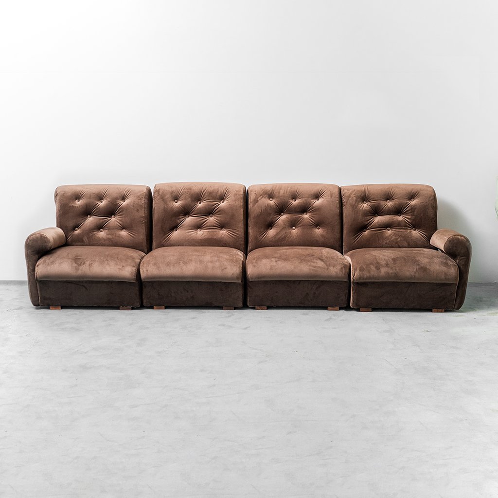 4-Seater Modular Sofa in Brown Velvet, 1970s, Set of 4 for sale at Pamono
