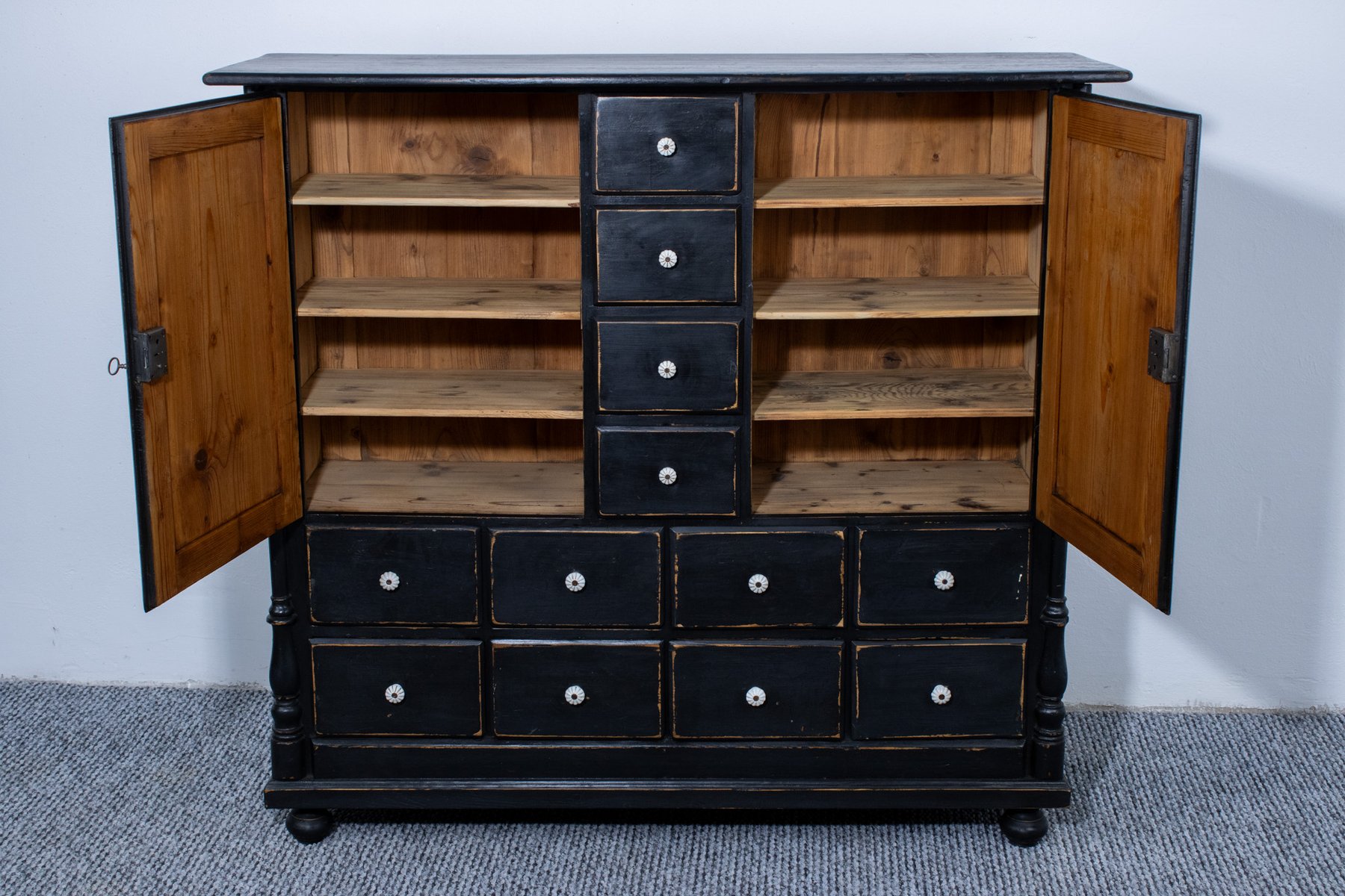 Antique Pine Cupboard with 12 Drawers, 1925 for sale at Pamono