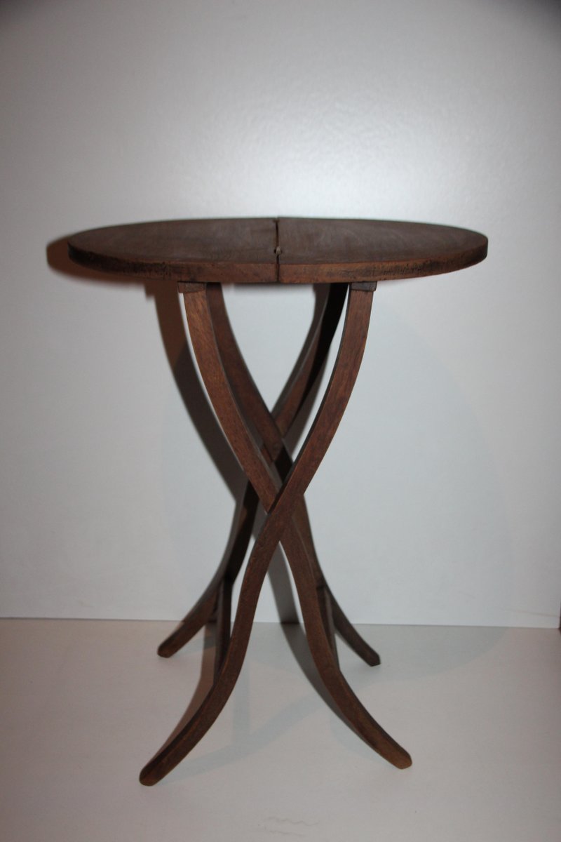 Small Round Folding Wooden Side Table for sale at Pamono