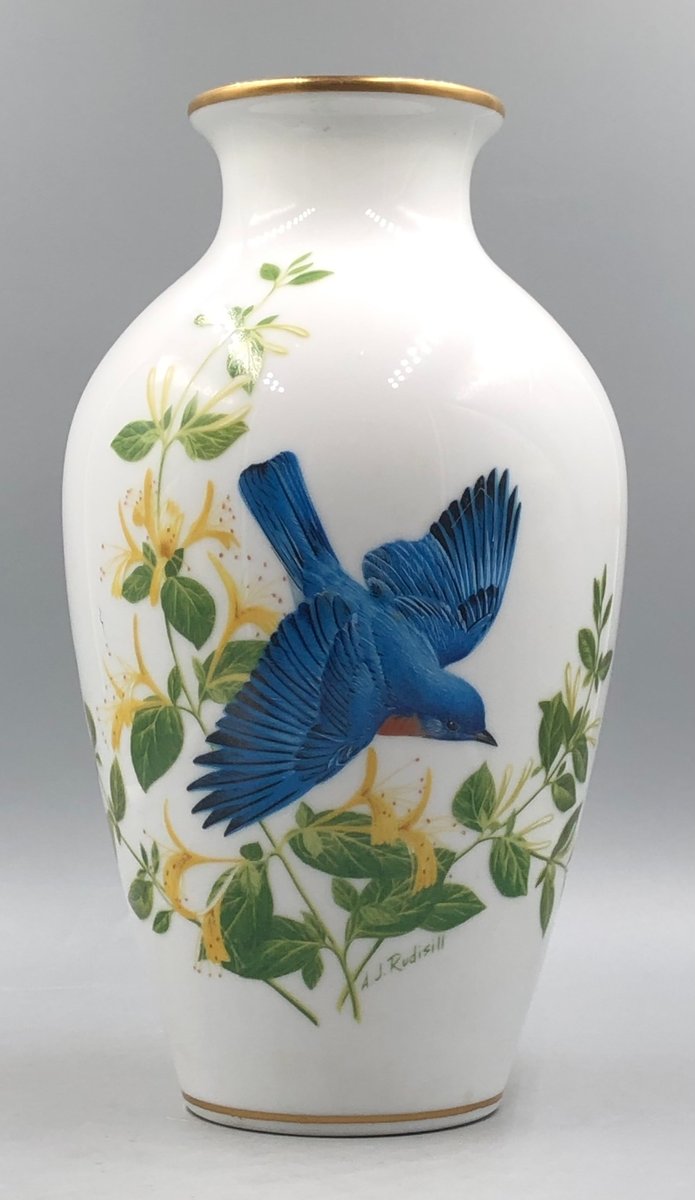 The Bluebirds of Summer Vase in Porcelain by A.J. Rudisill, 1985 for ...