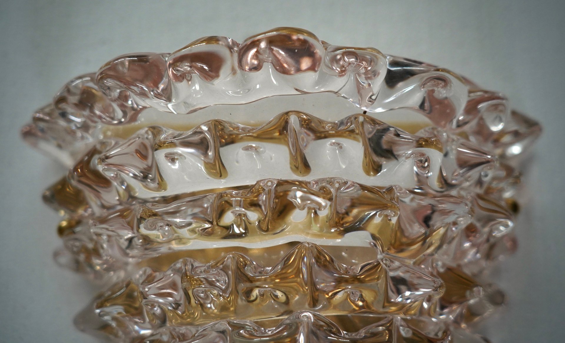Murano Round Art Glass and Brass Light Pink Color Wall Light, 2000 for ...