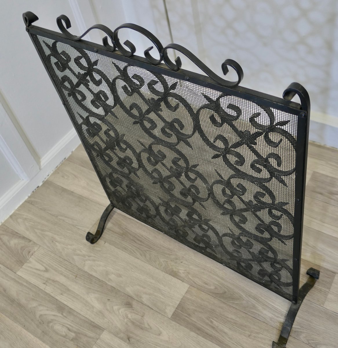 Heavy Gothic Wrought Iron Fire Screen, 1890s for sale at Pamono