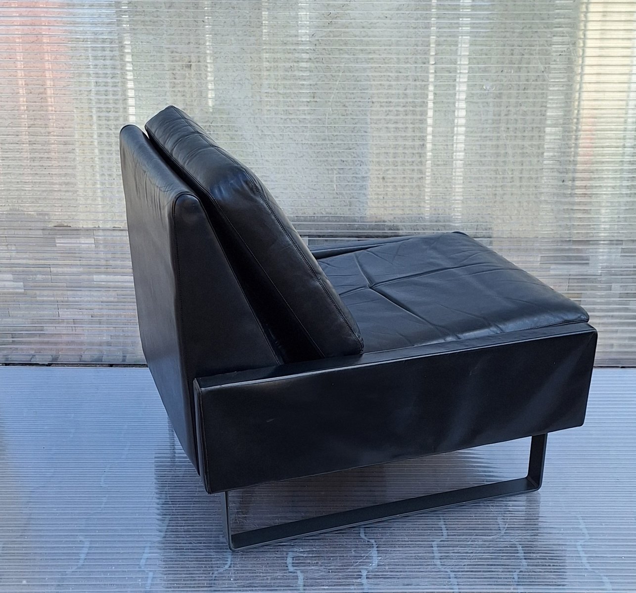 Vintage German Lounge Chair Conseta in Black Leather with Gray Steel ...