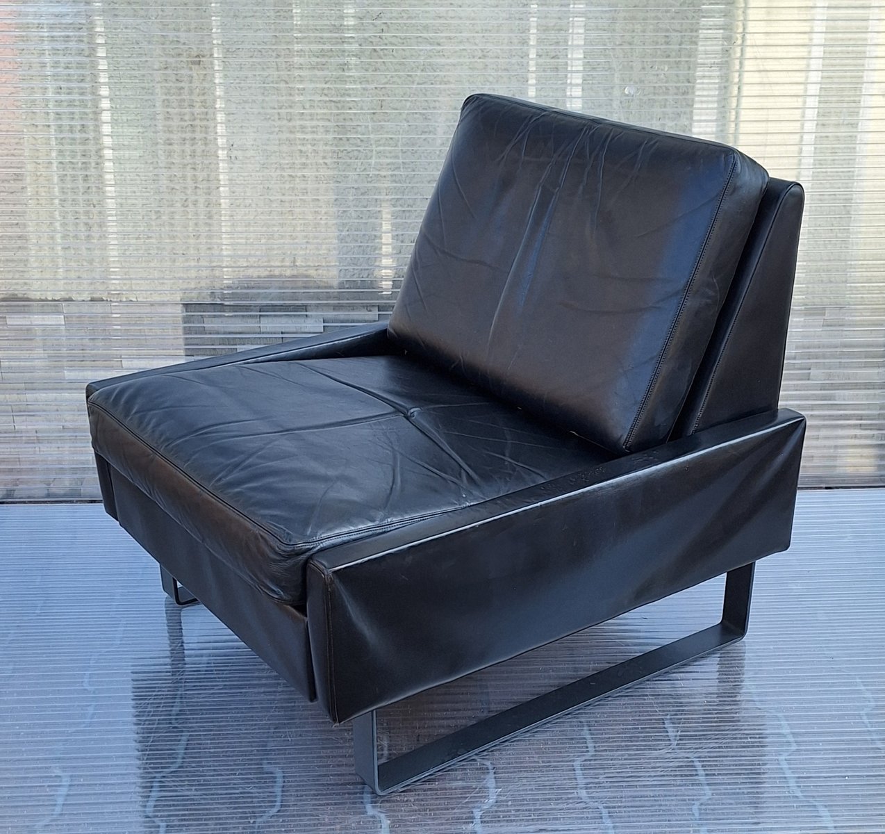 Vintage German Lounge Chair Conseta in Black Leather with Gray Steel ...