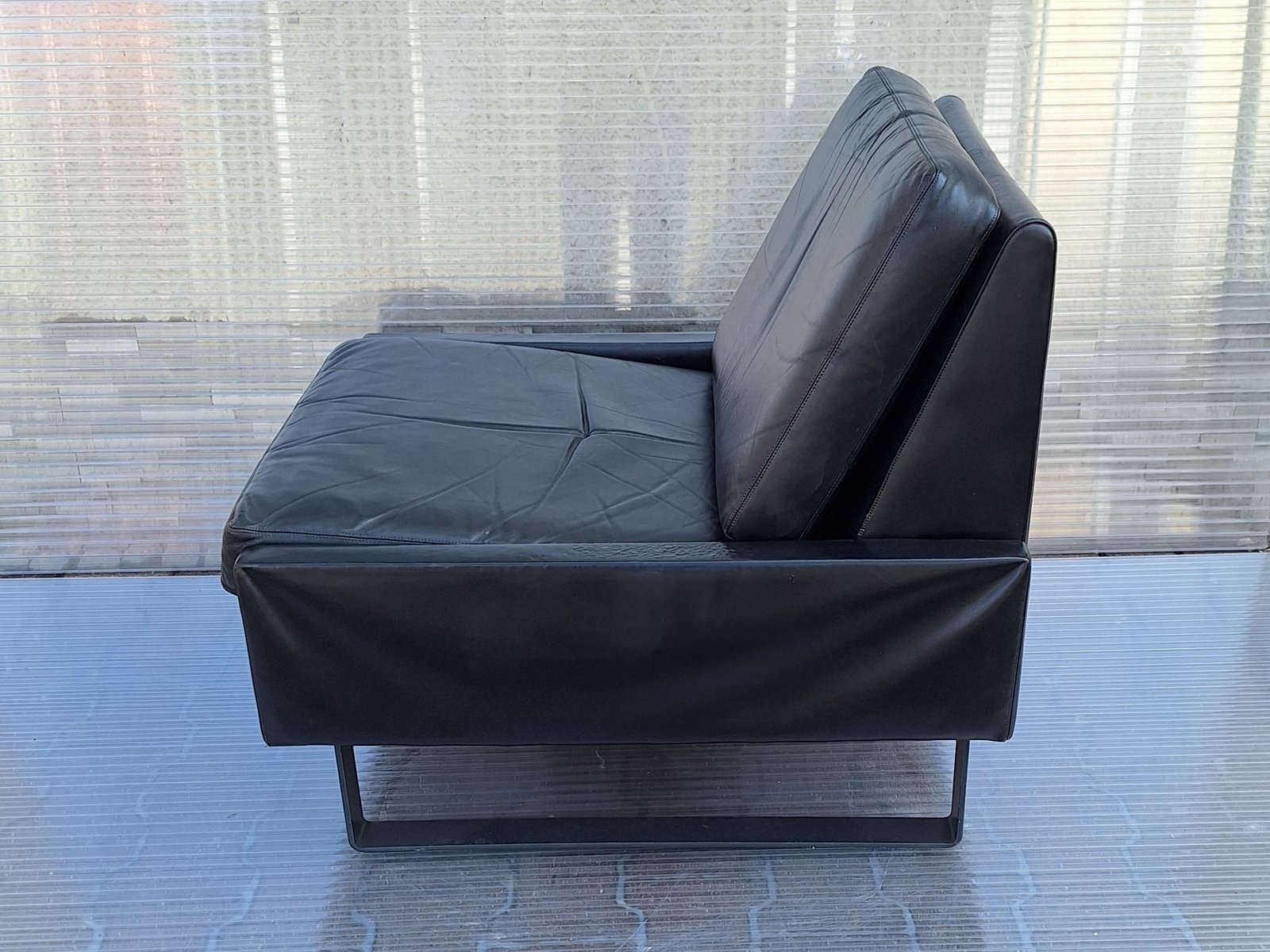 Vintage German Lounge Chair Conseta in Black Leather with Gray Steel ...