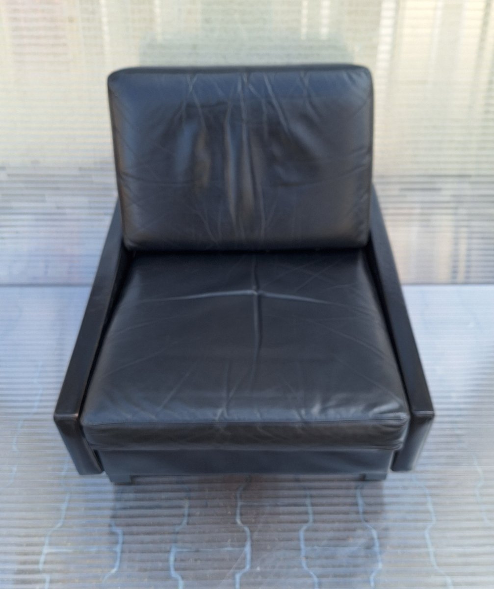 Vintage German Lounge Chair Conseta in Black Leather with Gray Steel ...