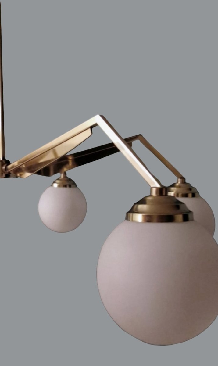Italian Chandelier with 6 Lights in Brass and Opaline Glass in the ...