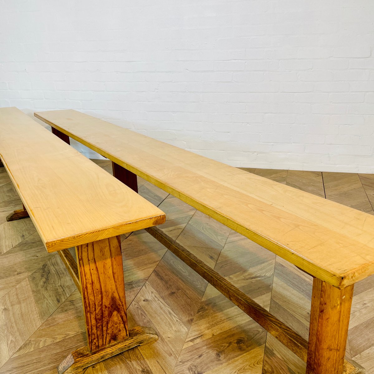 Set of Vintage Ex-School Long Oak Benches, 1990s for sale at Pamono