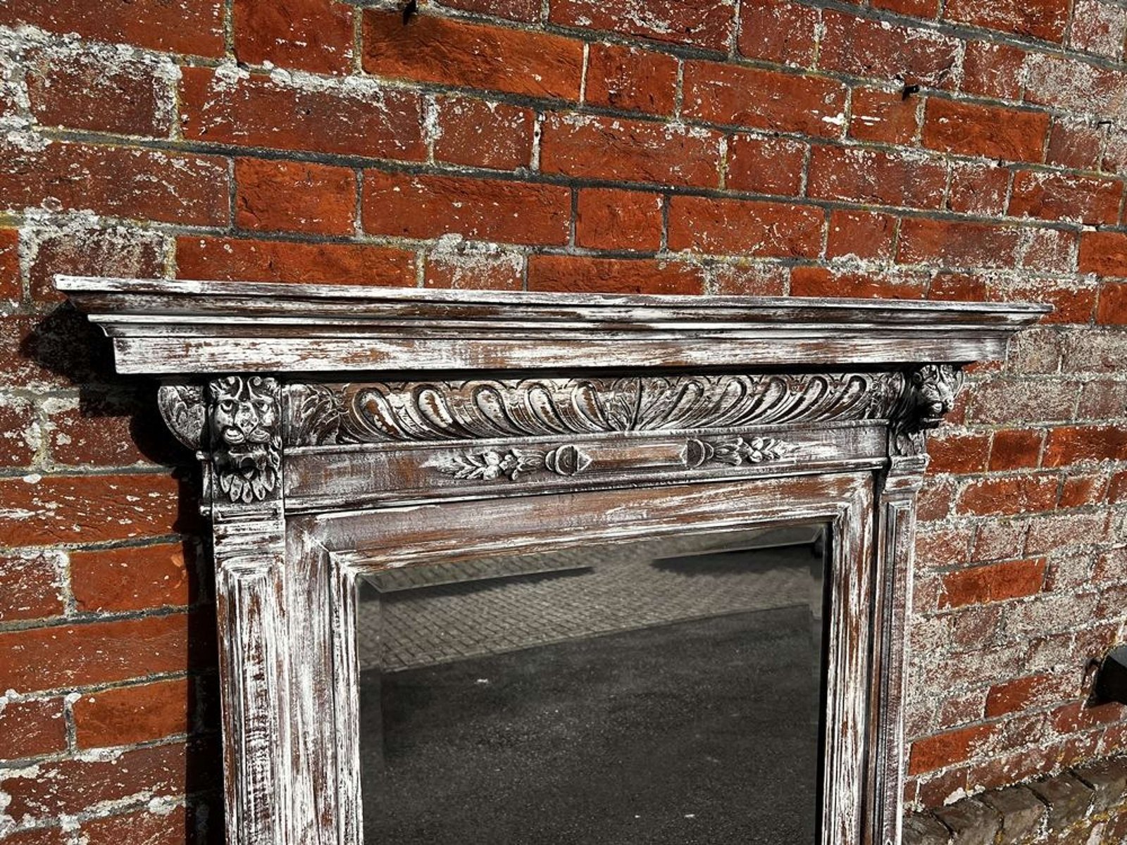 Large Antique French Distressed Painted Mirror for sale at Pamono
