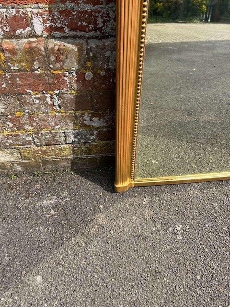 Large Antique French Arched Ribbed Overmantle Mirror for sale at Pamono