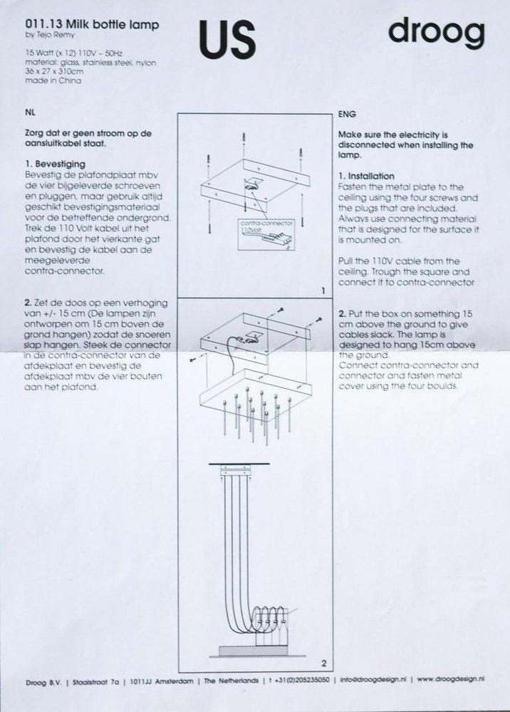 Limited Edition Milk Bottle Ceiling Lamp by Tejo Remy, 1991 for sale at ...
