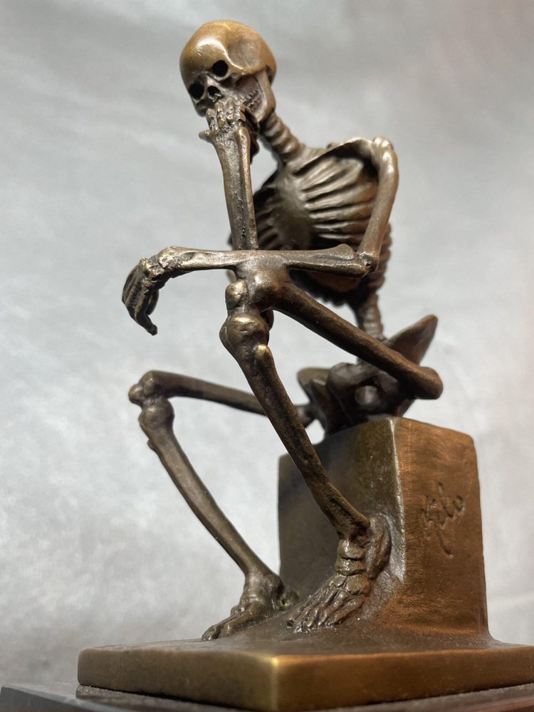 Bronze on Marble Skeleton Statue for sale at Pamono