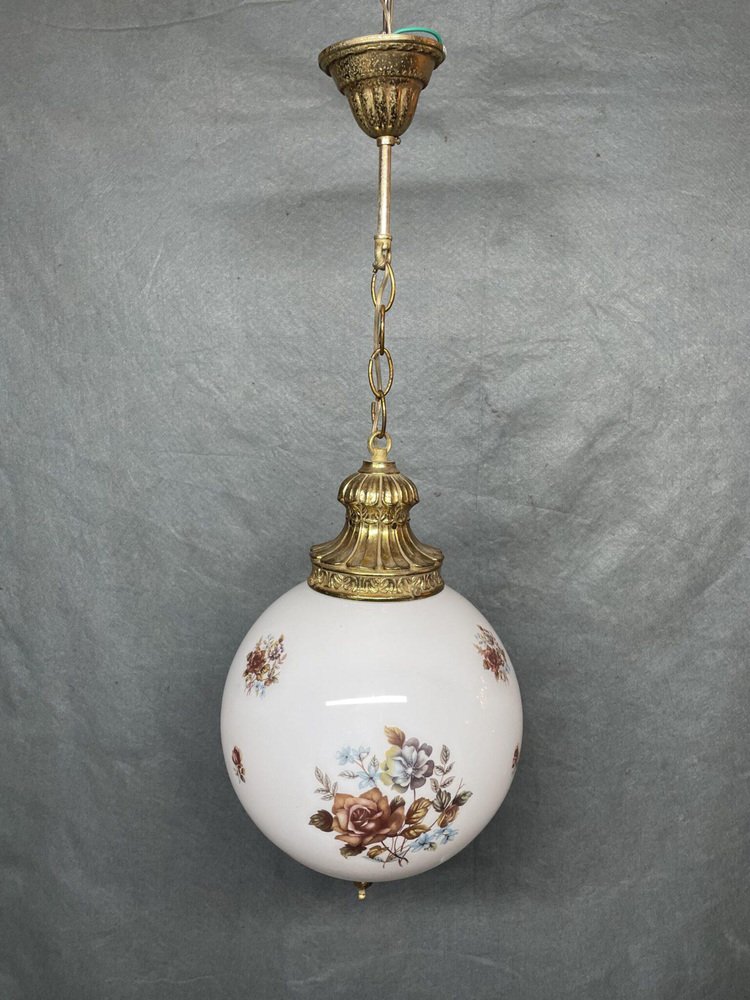 Vintage Opaline Round Glass Ball Ceiling Light for sale at Pamono