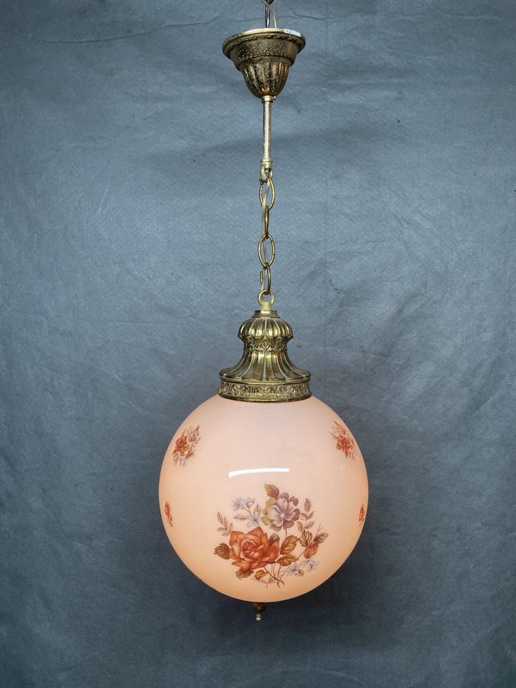 Vintage Opaline Round Glass Ball Ceiling Light for sale at Pamono
