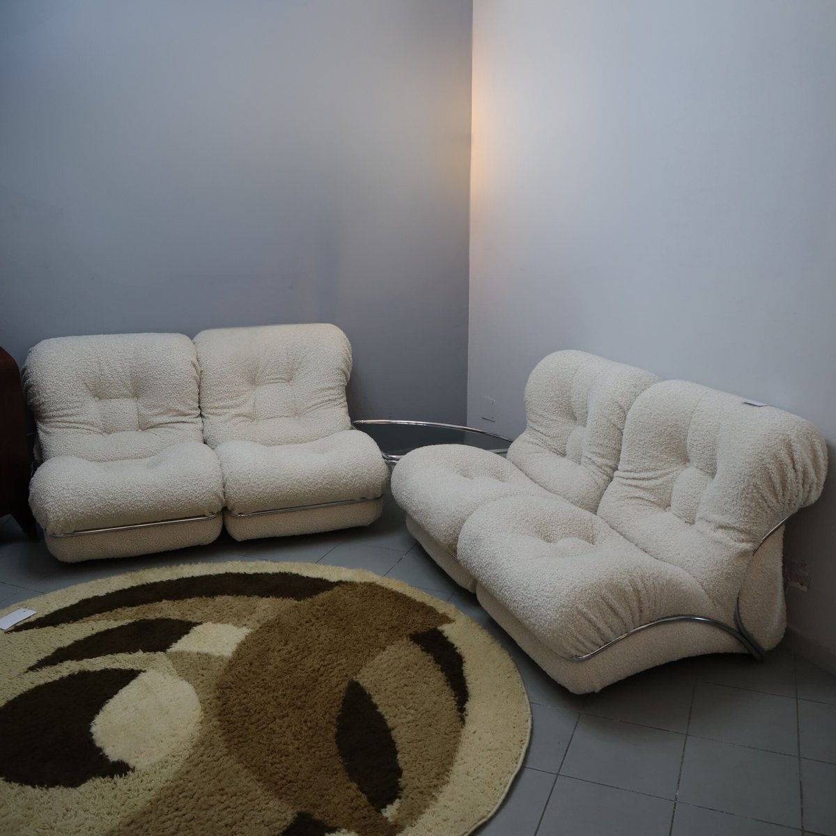 IPE Corolla Modular Armchairs in White Bouclé Fabric, 70s, Set of 4 for ...