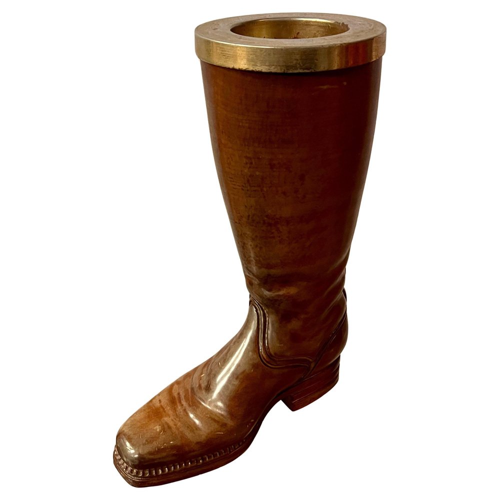 Wood and Brass Bootstick Holder, Italy, 1940s for sale at Pamono