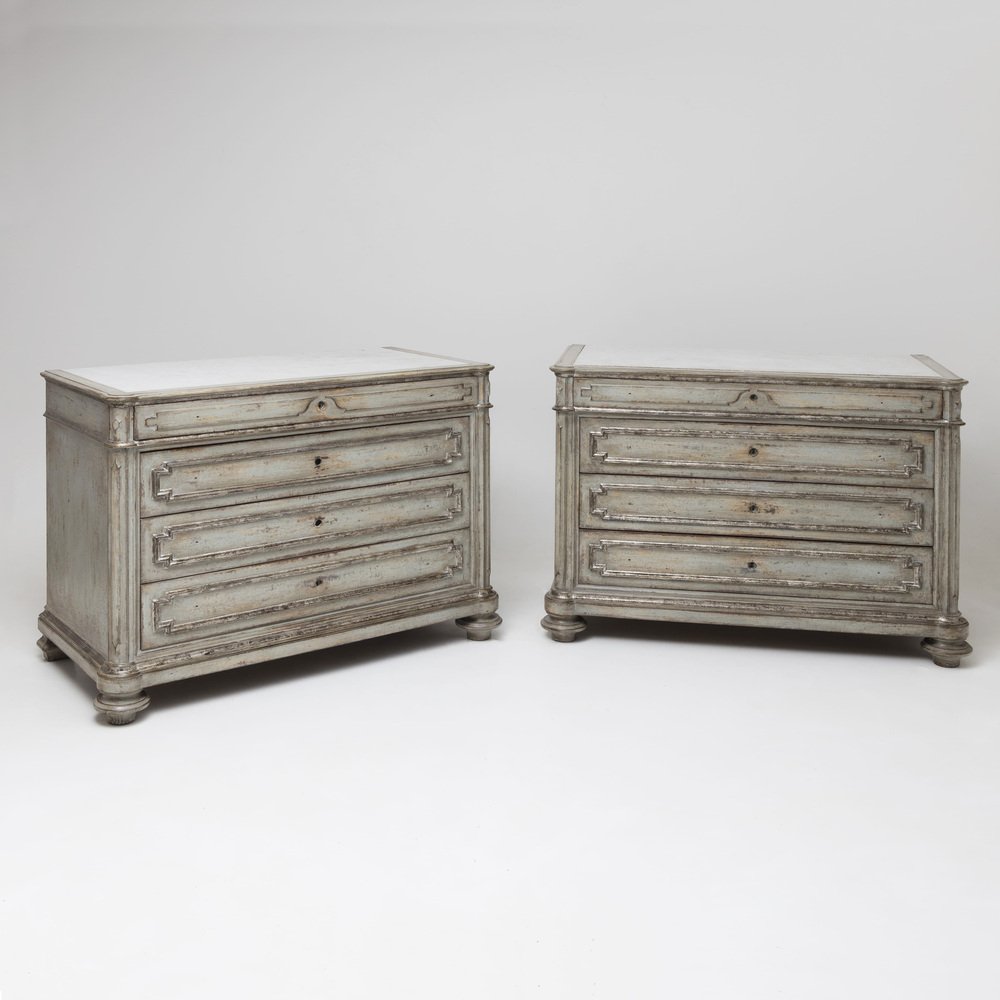 Antique Grey Painted Chests of Drawers with Marble Tops, 19th Century ...