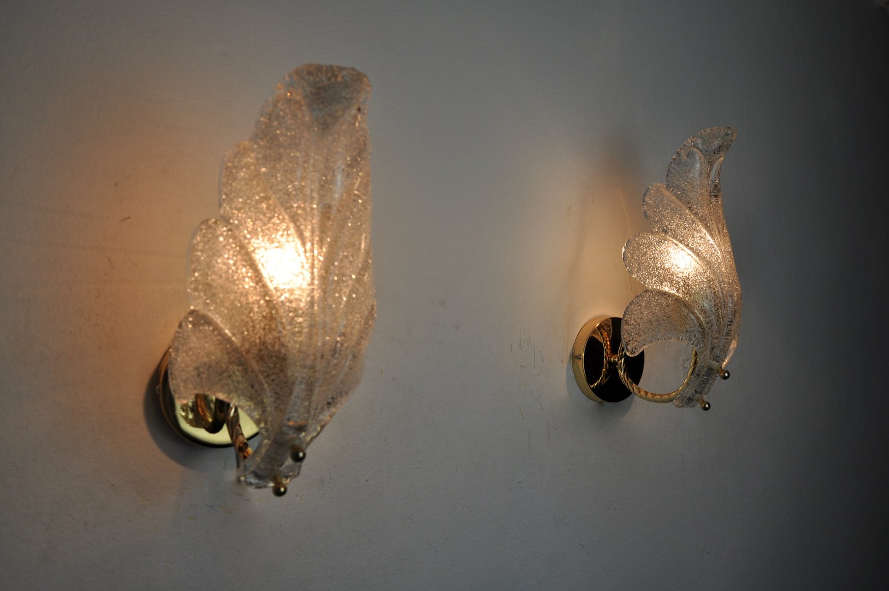 Frosted Leaf Wall Lights in Murano Glass, Italy, 1970, Set of 2 for ...
