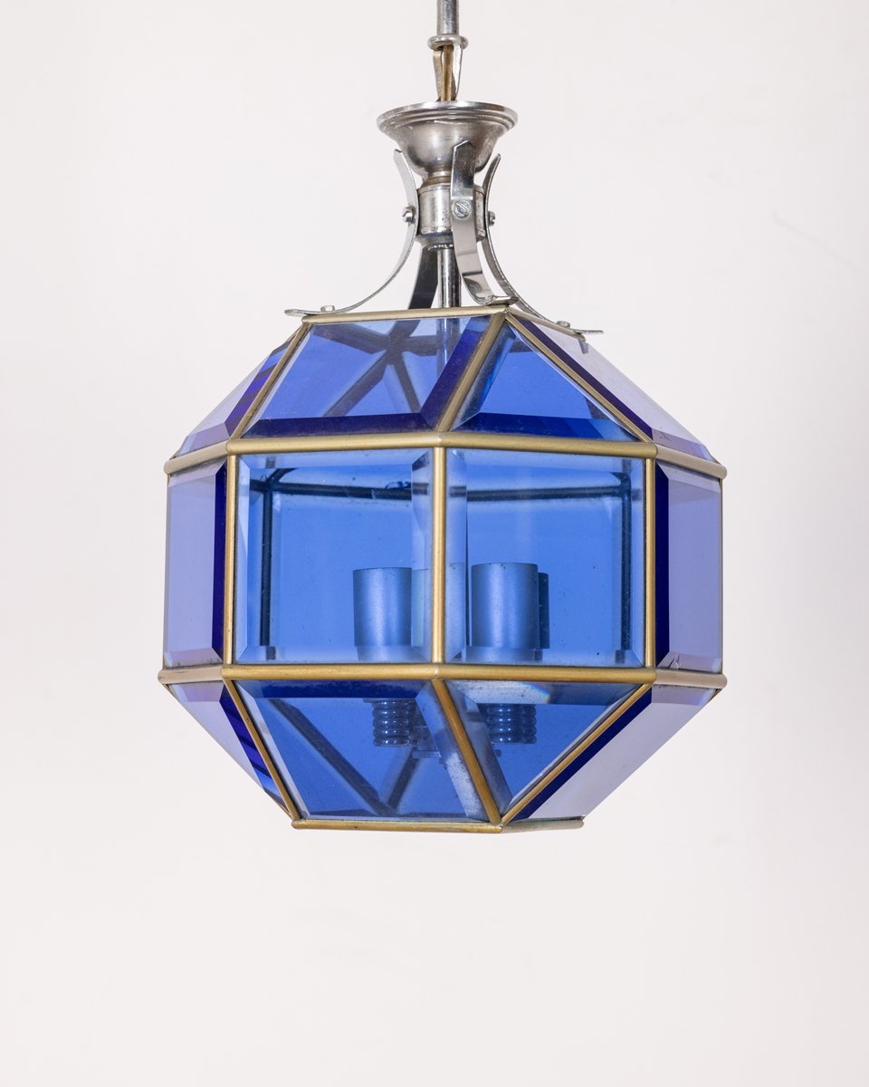Vintage Italian Hanging Light in Blue Glass, 1960s for sale at Pamono