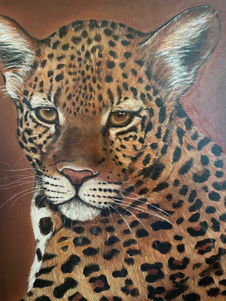 French Artist, Young Leopard, Oil on Cardboard, 1930s for sale at Pamono
