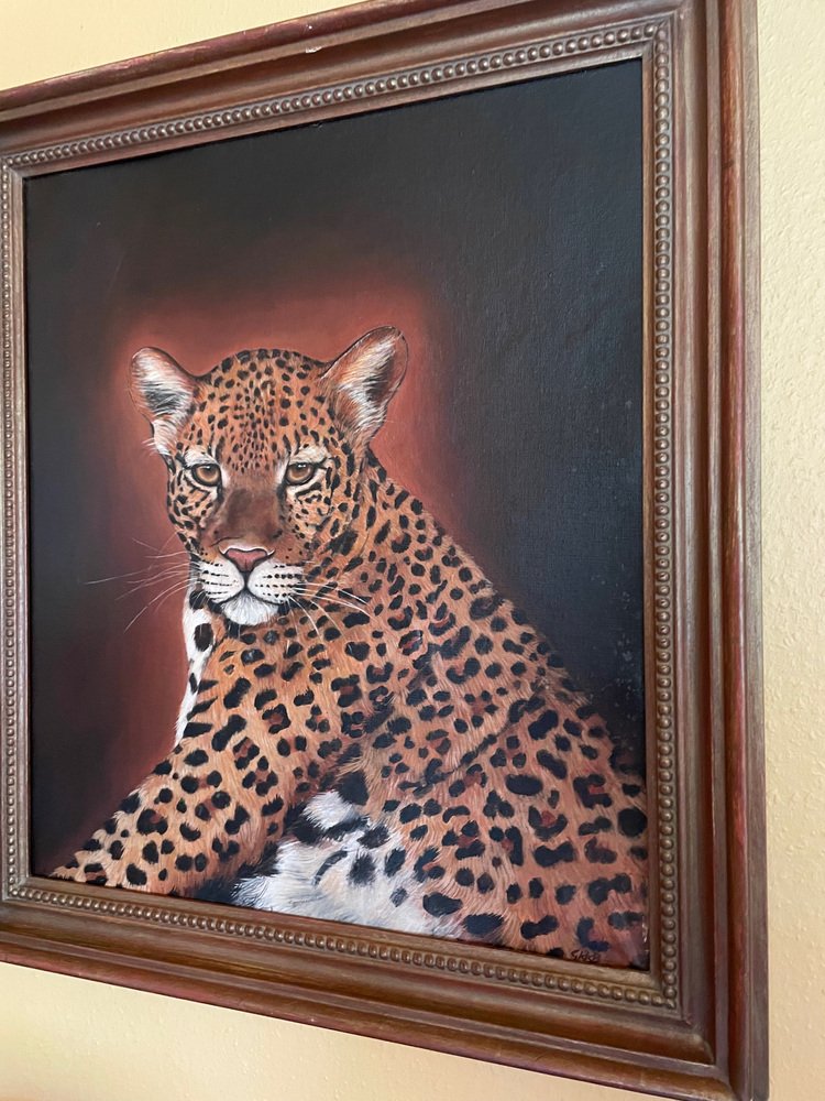French Artist, Young Leopard, Oil on Cardboard, 1930s for sale at Pamono