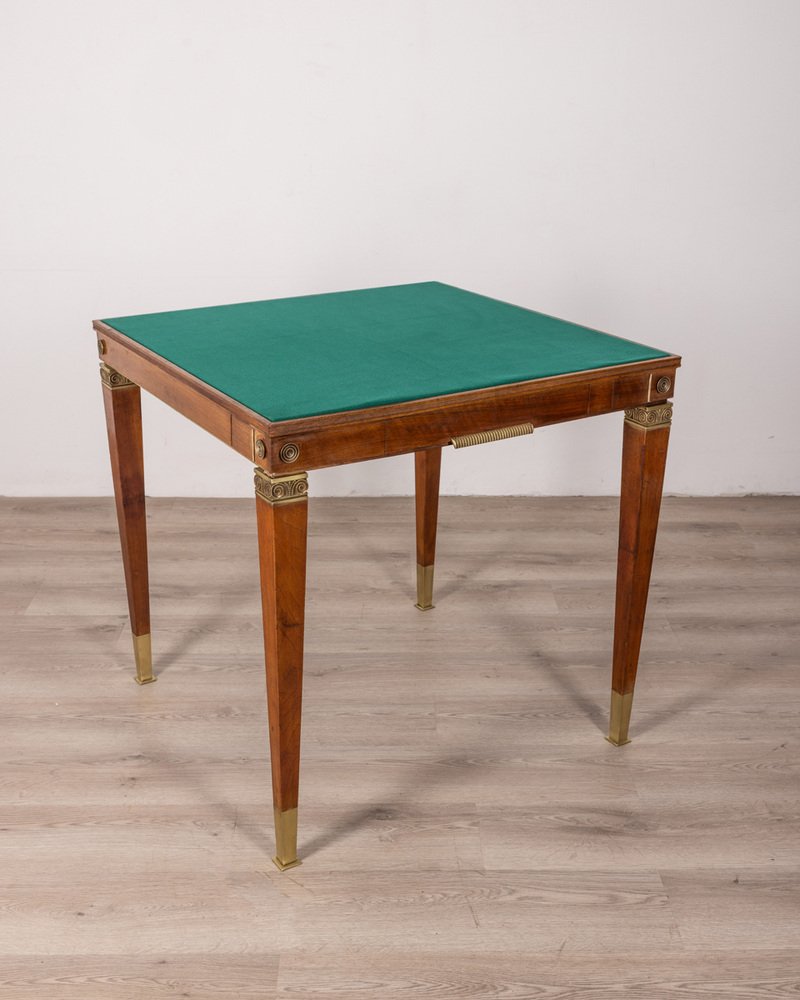 Vintage Game Table in Wood and Golden Brass Italian Design, 1940s for ...