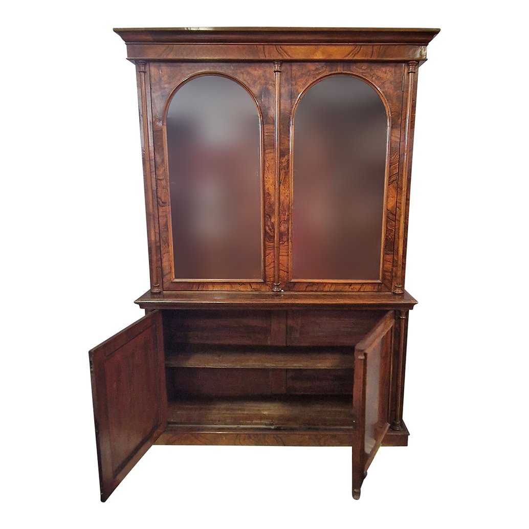 Victorian Double-Body Display Cabinet in Walnut, 1890s for sale at Pamono