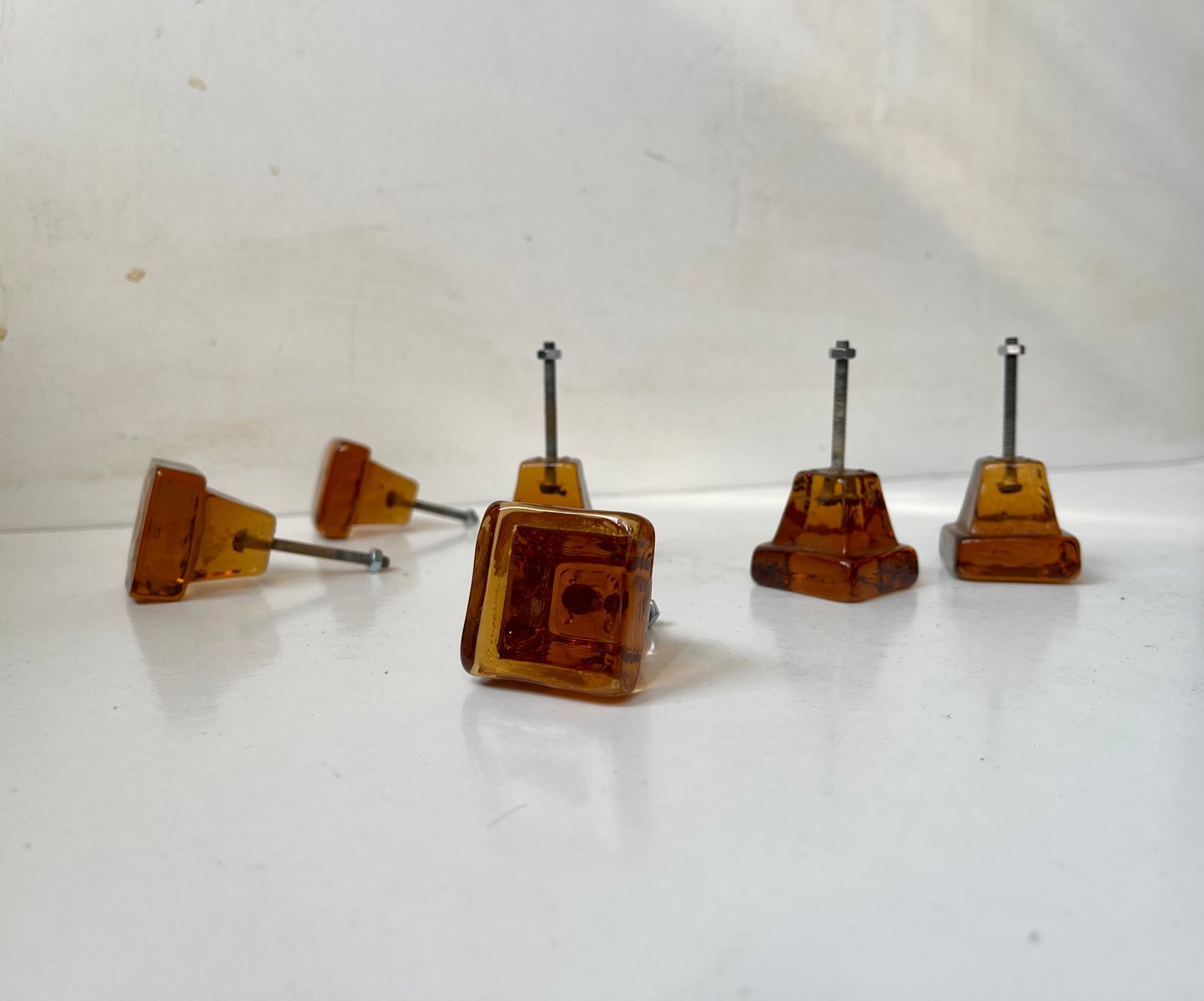 Vintage Swedish Amber Glass Knobs, 1960s, Set of 6 for sale at Pamono