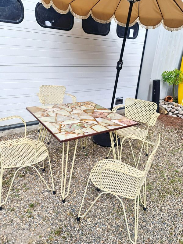 Vintage Metal Patio Outdoor Garden Set in Wire Mesh, 1960, Set of 5 for ...