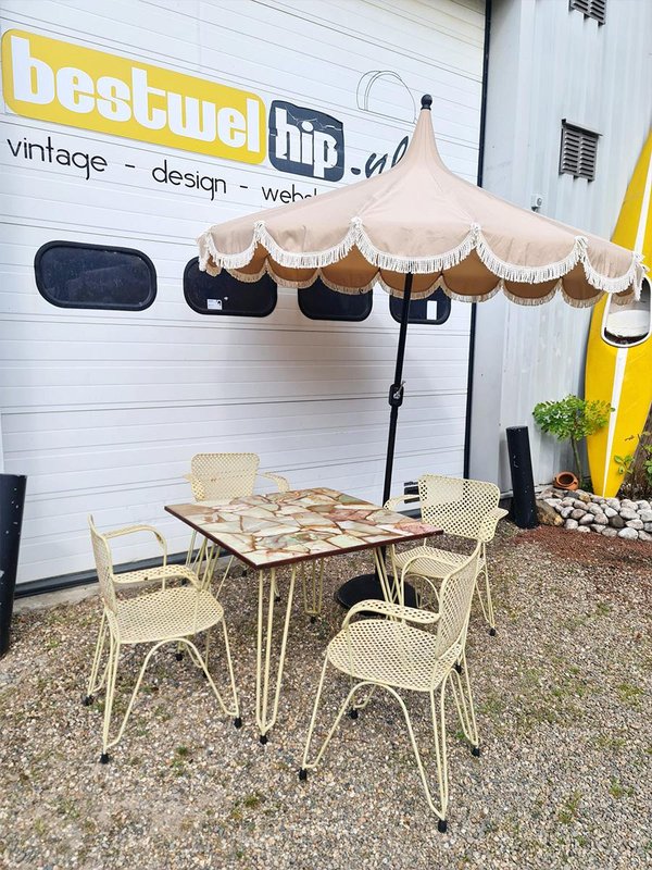 Vintage Metal Patio Outdoor Garden Set in Wire Mesh, 1960, Set of 5 for ...