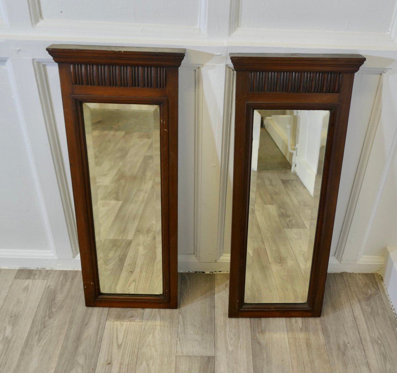Narrow Edwardian Walnut Mirrors, 1890s, Set of 2 for sale at Pamono