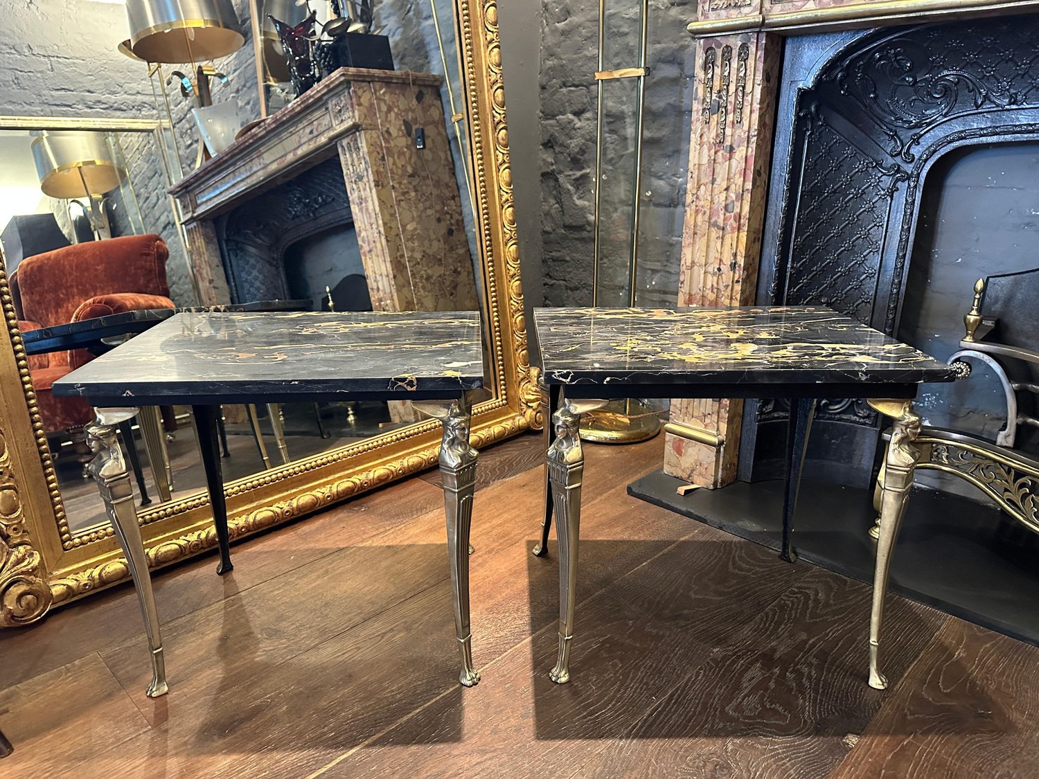 Brass and Portoro Marble French Greek Revival Side Tables, 1950s for ...
