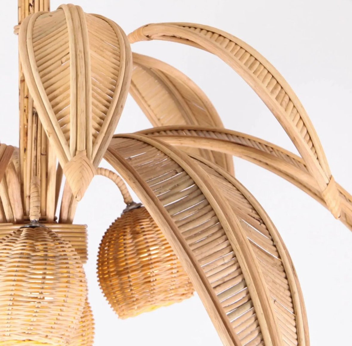 Palm Tree Ceiling Light in Rattan, 1990s for sale at Pamono