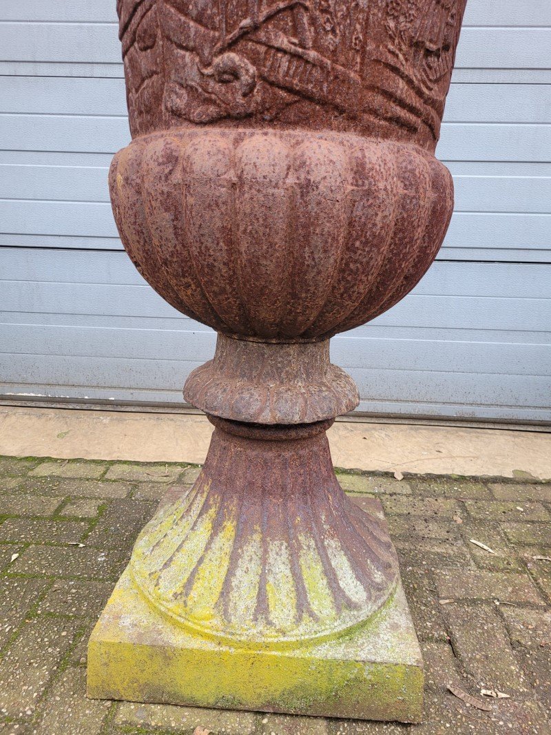 Large Antique Cast Iron Flower Pot with Relief for sale at Pamono
