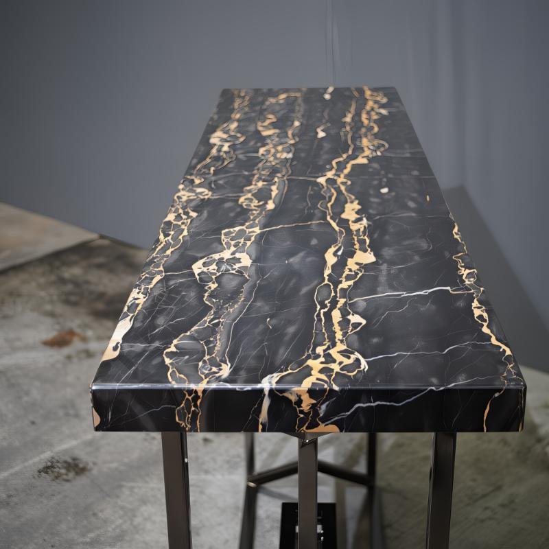 Bespoke Arabescato Corchia Black Marble Top Console Table with Plated ...