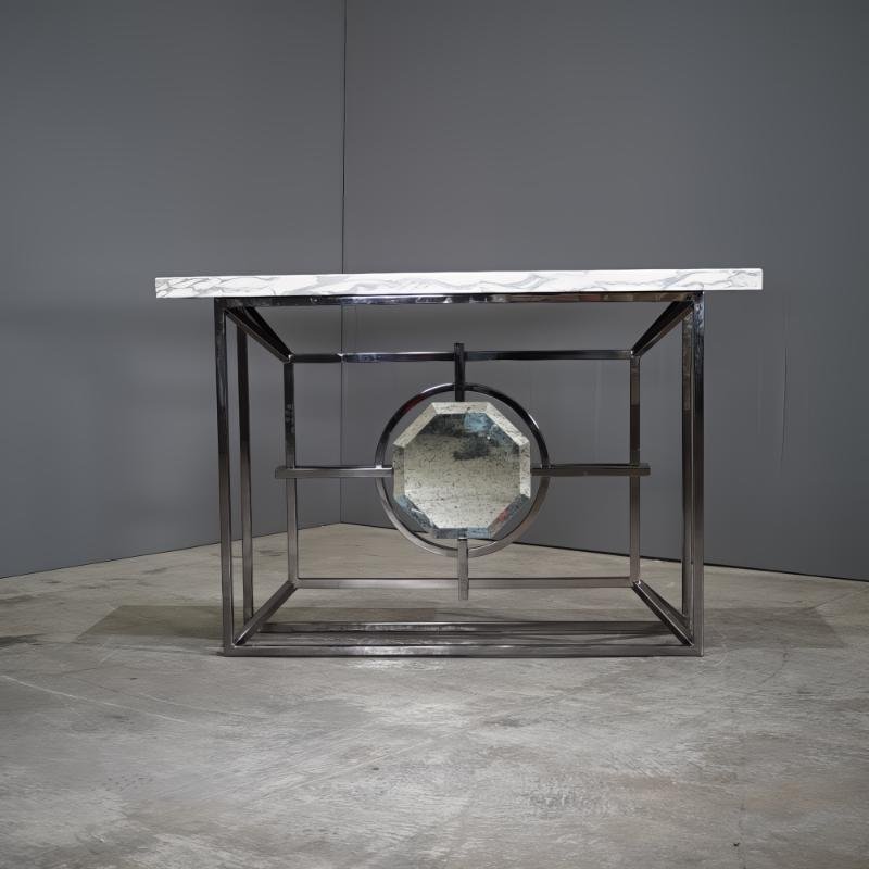 Bespoke Arabescato Corchia White Marble Top Console Table with Plated ...