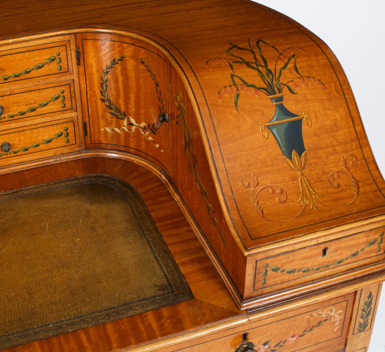 Antique Edwardian Satin Wood and Floral Painted Carlton House Writing ...