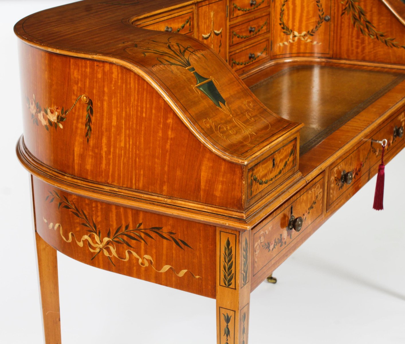 Antique Edwardian Satin Wood and Floral Painted Carlton House Writing ...