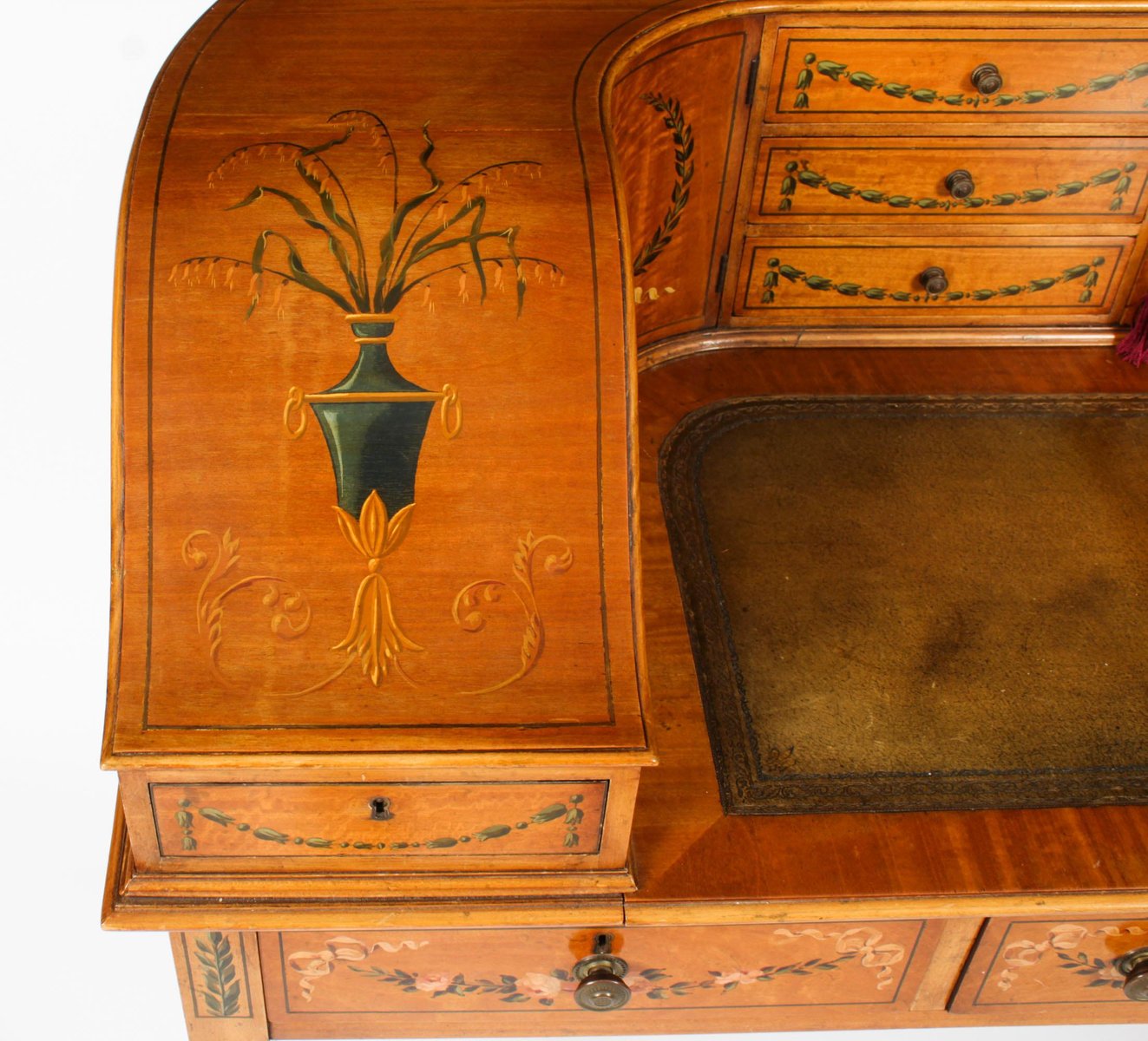 Antique Edwardian Satin Wood and Floral Painted Carlton House Writing ...