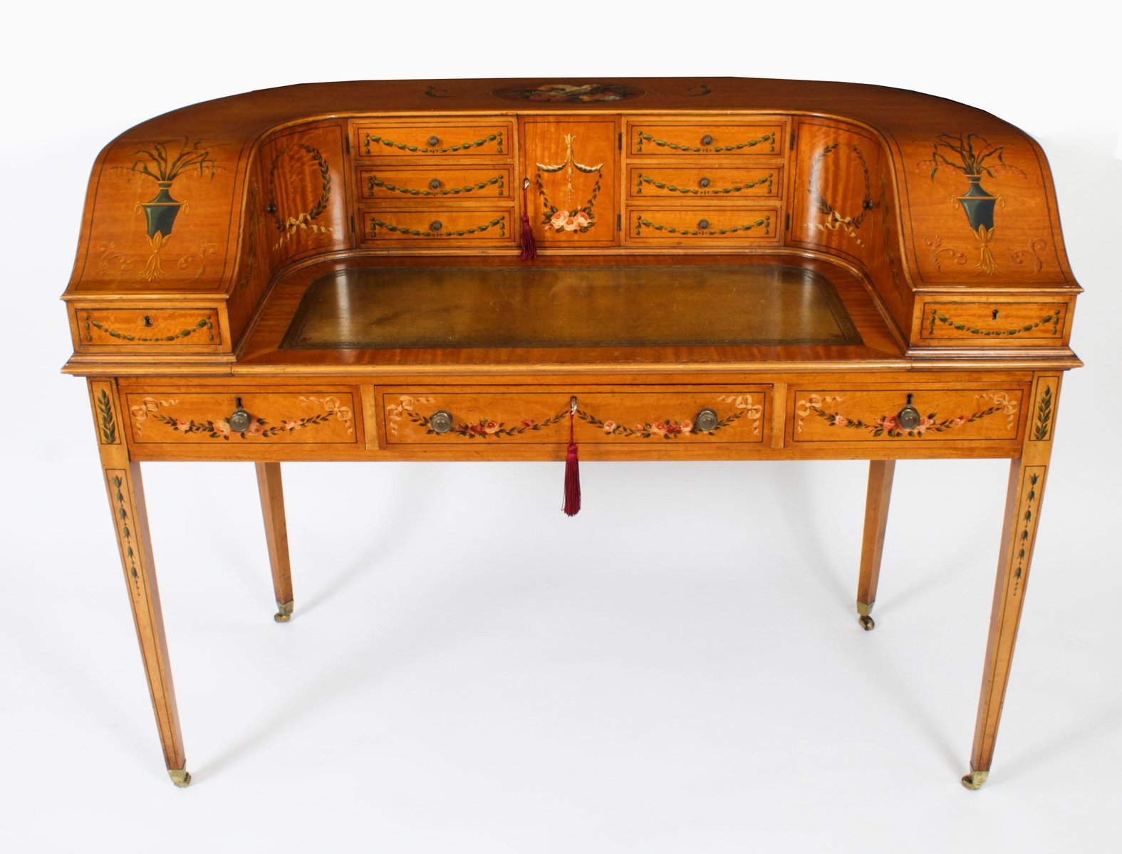 Antique Edwardian Satin Wood and Floral Painted Carlton House Writing ...